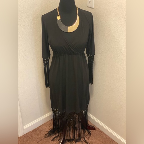 Boston Proper | Dresses | Boston Proper Black Fringe Jersey Dress A ...